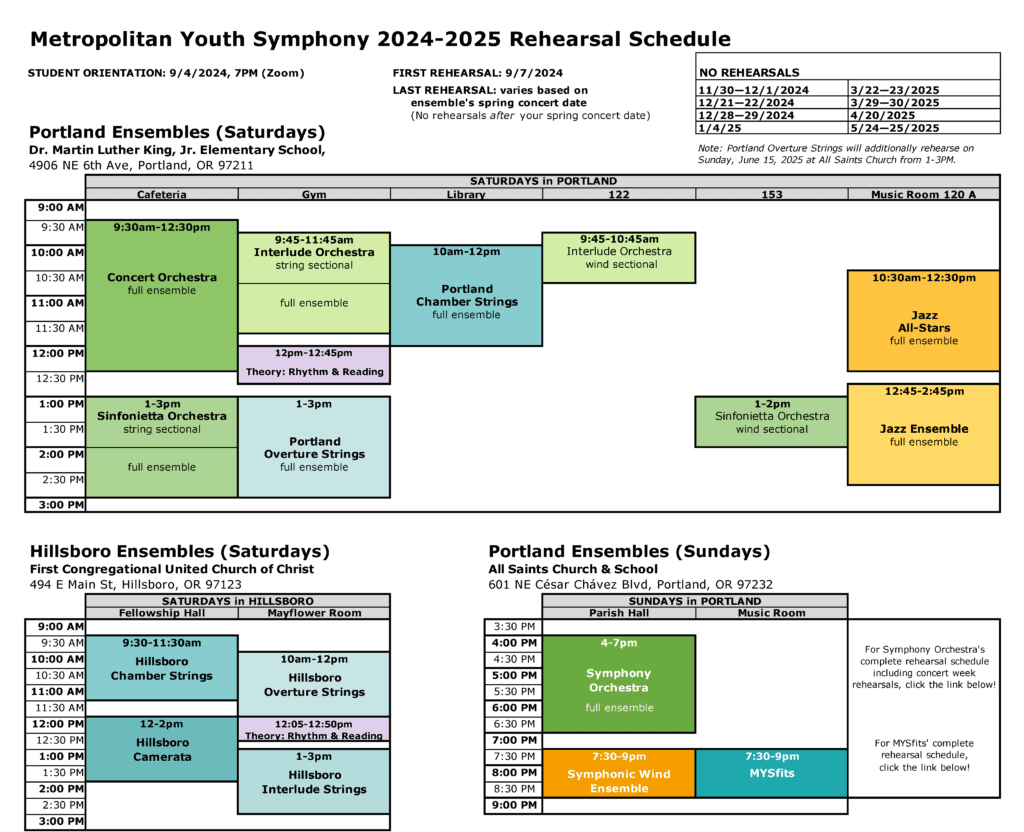 Rehearsal Schedule | Metropolitan Youth Symphony