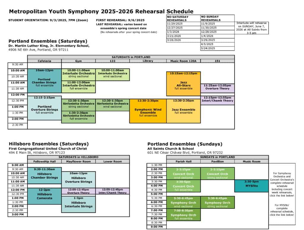 Rehearsal Schedule | Metropolitan Youth Symphony